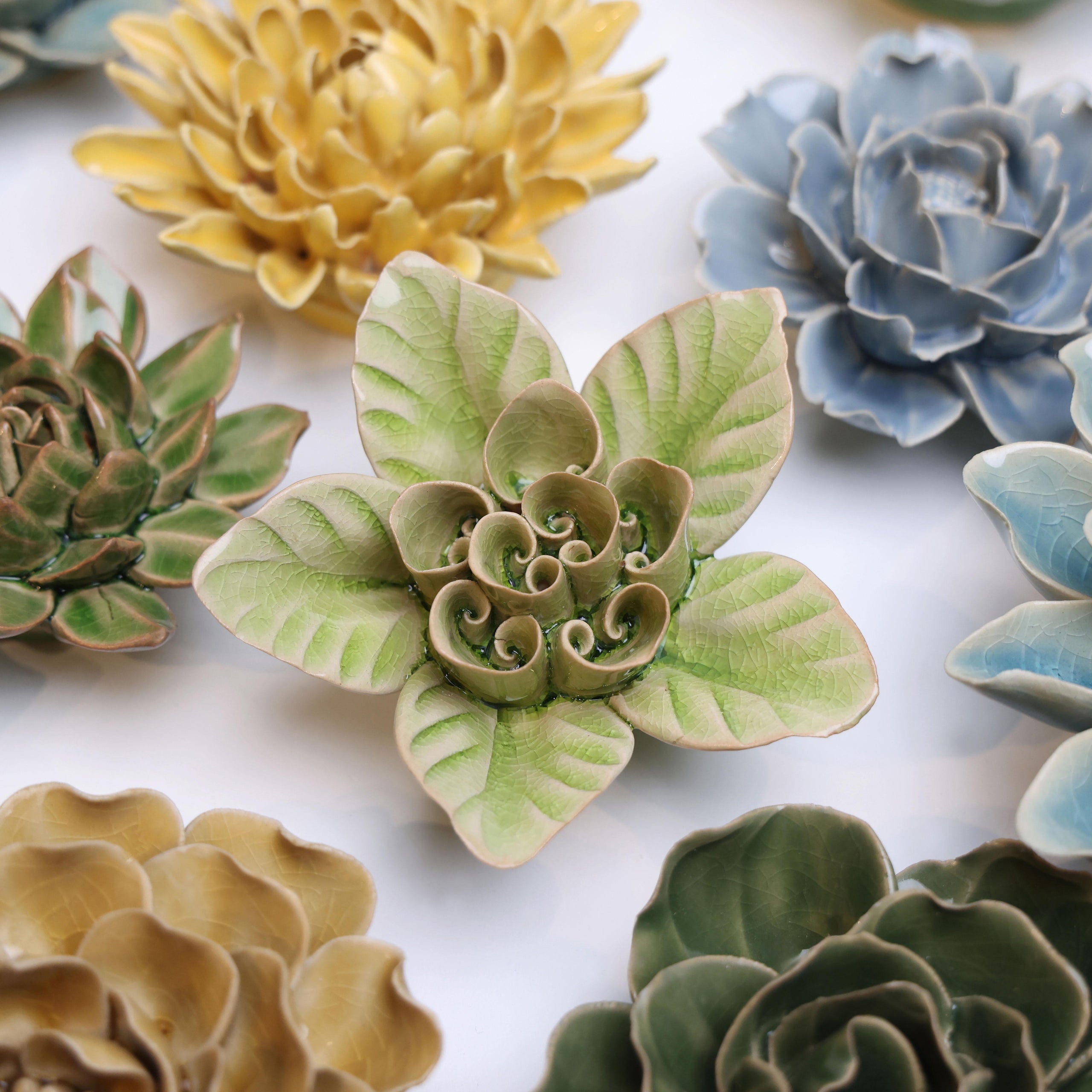 Ceramic Flower Wall Art Green Lotus – Chive Ceramics Studio